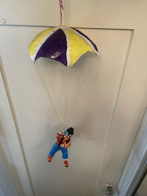 VINTAGE PAPER MACHE Hanging Parachute Clown Figure Circus Decoration ...