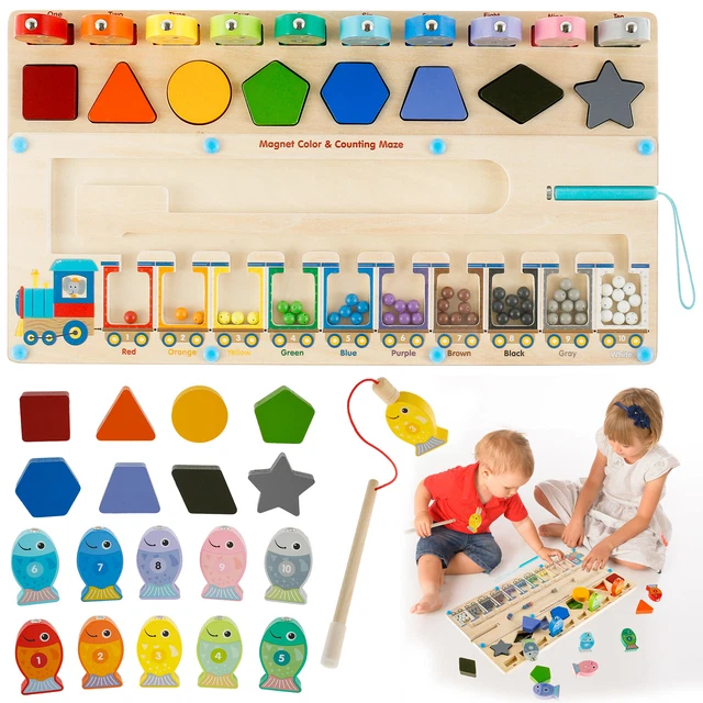 MAGNETIC COLOR AND Number Maze Wooden Matching Board Kids Puzzles Game ...