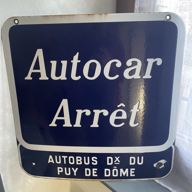 ANTIQUE ENAMEL PLATE bus stop Dx du puy de dome £243.96 - PicClick UK