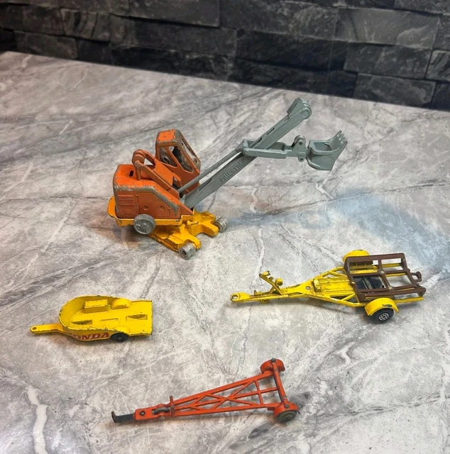 RARE DIE CAST Trailers Dinky/Matchbox Priestman Digger Motorbike/Boat ...