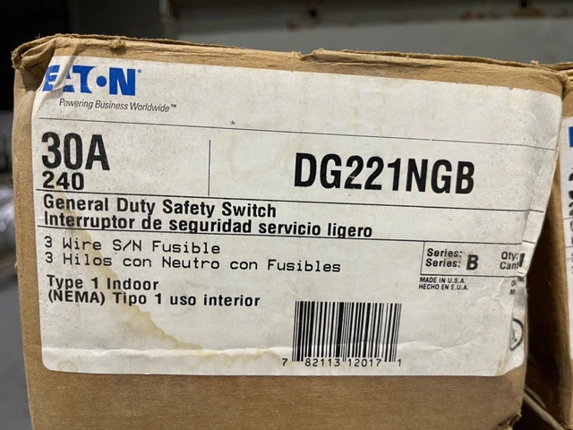 NEW CUTLER HAMMER DG221NGBLORED 30 AMP 240V FUSIBLE SAFETY SWITCH ...