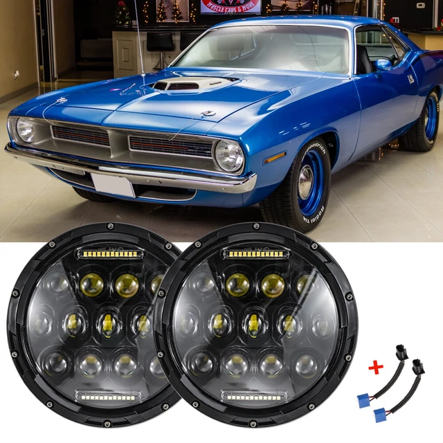FOR PLYMOUTH BARRACUDA Cuda Duster 340 7" LED Round Headlights DRL Hi ...