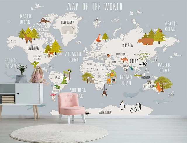 3D WORLD MAP Trees ZHUA5093 Wallpaper Wall Murals Removable Self ...