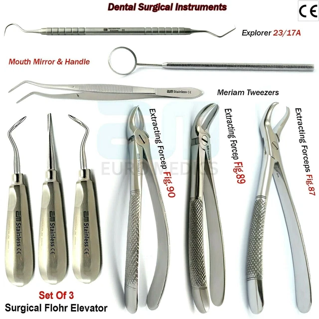 DENTAL SURGICAL INSTRUMENTS Extracting Forceps Elevator Flohr Explorer ...