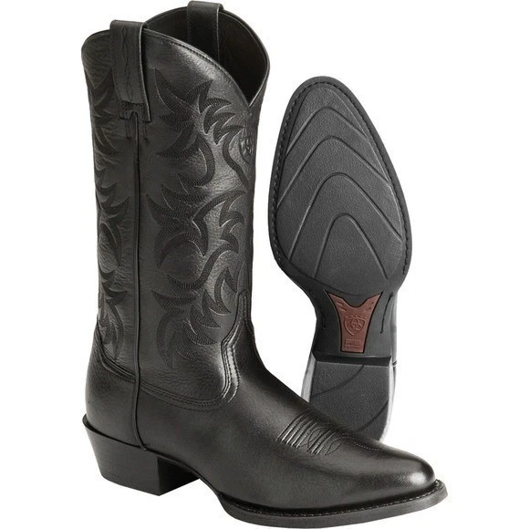 ARIAT MEN'S HERITAGE Western R Toe Black Deertan Cowboy Boots Size 14 D ...