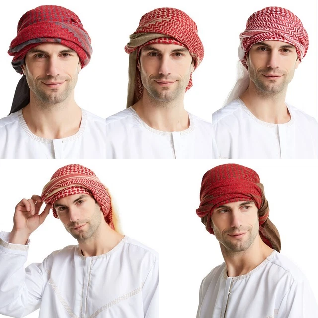 KEFFIYEH SHEMAGH MUSLIM Arab Dubai Saudi Mens Turban Scarf Muhammad ...