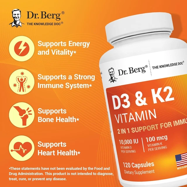 DR. BERG'S D3 & K2 Vitamin - D3K2 Supplement w/Purified Bile Salts ...