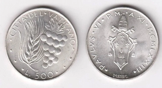 1973 VATICANO LIRE 500 Argento Paolo VI Anno XI Uva e Spiga Fior Di Conio UNC EUR 9,00 - PicClick FR