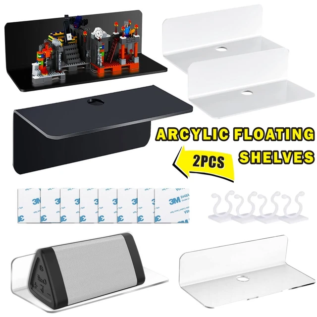 ACRYLIC FLOATING SHELF Wall Mounted Small Display Shelves Speaker ...