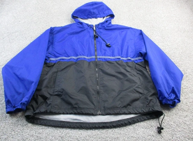 VINTAGE FOOT LOCKER Windbreaker Jacket Mens Hood Full Zip Black Blue ...