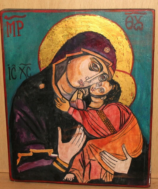 VINTAGE HAND PAINTED Orthodox icon Virgin Mary Jesus Christ Child £128. ...