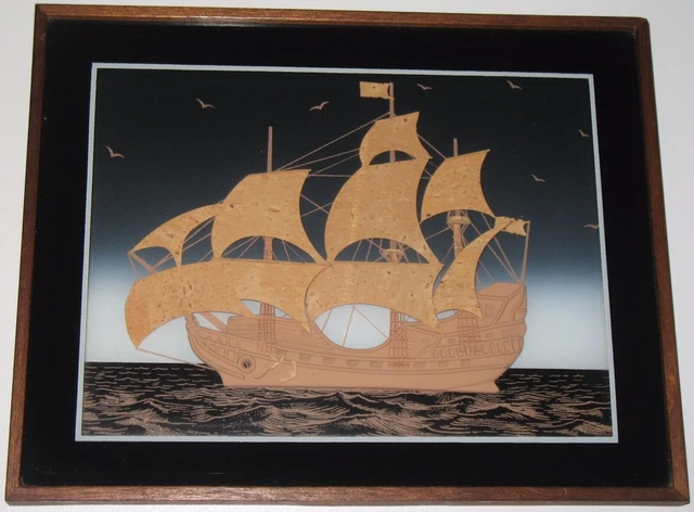 SPANISH TALL SHIP 3D Picture Artwork Cutwork Small Framed Spanish Made ...