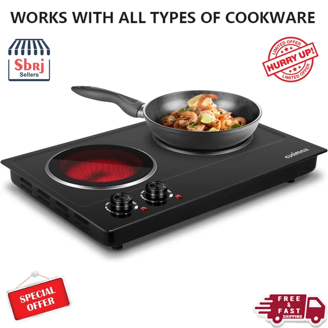 DOUBLE BURNER, 1800W Ceramic Electric Hot Plate for Cooking, Dual ...