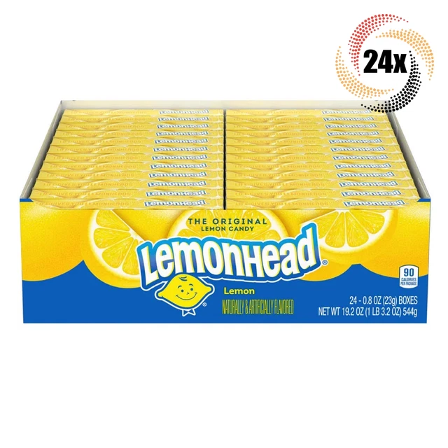 FULL BOX 24X Packs Lemonhead Original Lemon Candies | .8oz | Real Lemon ...