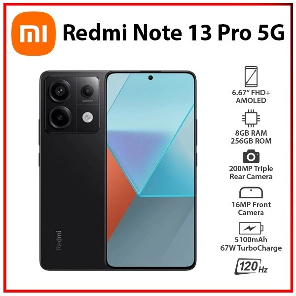 NEW XIAOMI REDMI Note 13 Pro 5G 8GB+256GB BLACK Dual SIM Android Mobile ...