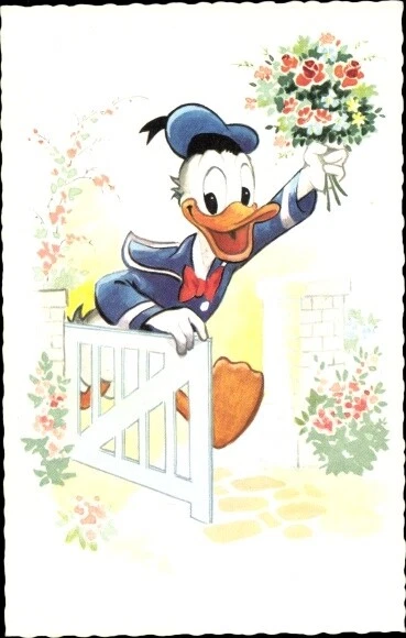 KÜNSTLER AK WALT Disney, Donald Duck mit Blumenstrauß - 4036577 EUR 6 ...