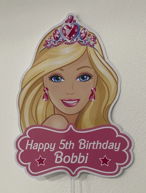 PERSONALISED BARBIE PINK Princess Cake Topper Gloss Finish Free Postage ...