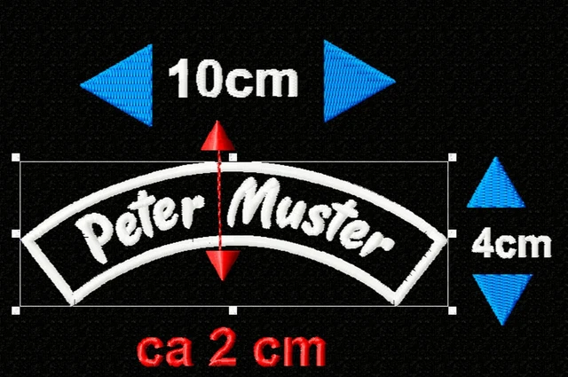 NAMENSSCHILD AUFNÄHER BOGEN oben unten gestickt Wunschtext Biker MC ...