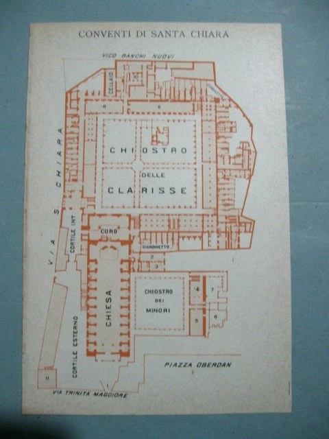 STAMPA ANTICA MAPPA NAPOLI CONVENTO SANTA CHIARA CLARISSE PIAZZA OBERDAN 1927 EUR 5,00 - PicClick FR