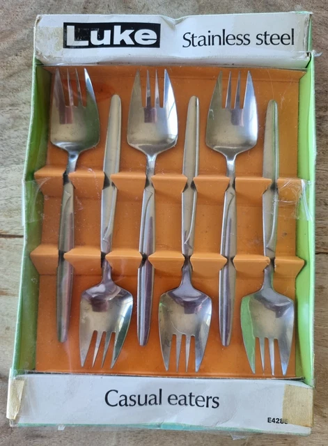6 X VINTAGE LUKE Stainless Steel SPLAYDS Buffet FORKS Sporks SPLADES ...