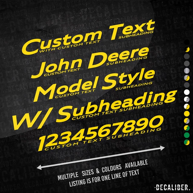 CUSTOM TEXT JOHN Deere Model Style w/ Subheading Sticker - Many Colours ...