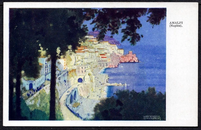 ARTIST SIGNED KENNETH SHOESMITH POSTCARD ROYAL MAIL LINE AMALFI NAPLES ...