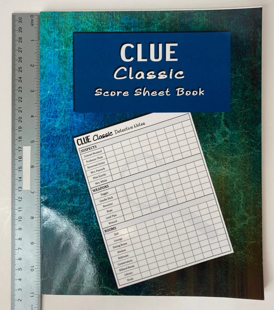 CLUE CLASSIC SCORE Sheet Book, Original characters, weapons, and rooms ...