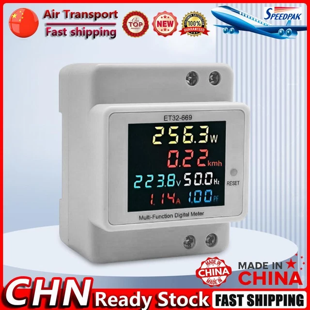6IN1 DIN-RAIL AC Volt Monitor Guide Rail Power Tester LCD Display 110V ...