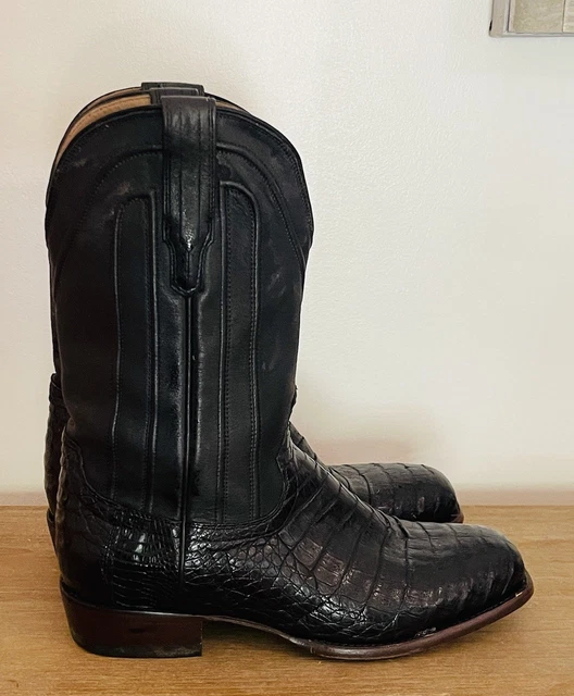 TECOVAS THE CLAYTON Square Toe Caiman Crocodile Cowboy Black Boot Size ...