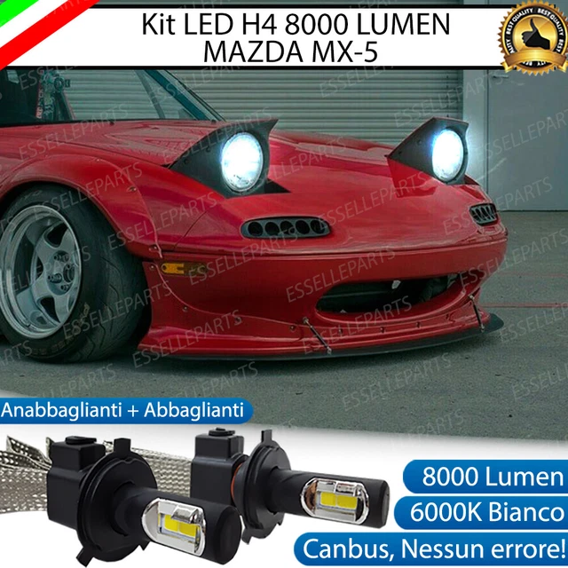 KIT H4 A Led Per Mazda Mx-5 Mk1 Lampade Led H4 6000K Xenon Bianco No ...