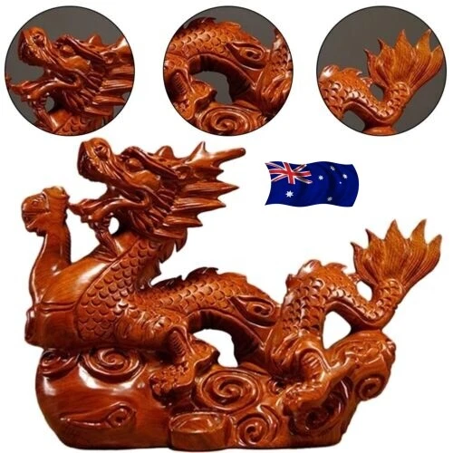 WOODEN CHINESE DRAGON Statue 2024 Chinese Zodiac Wood Dragon Figurine ...