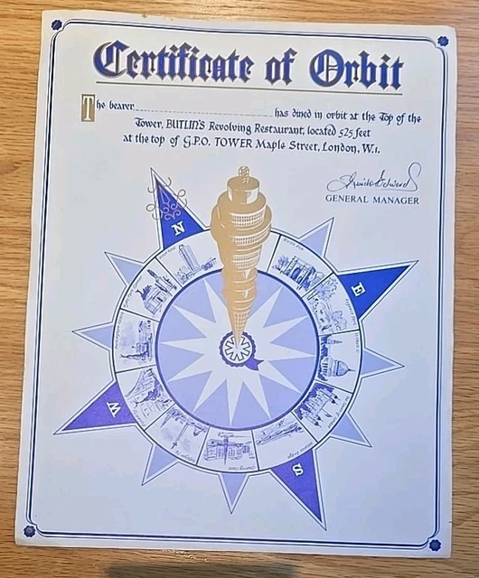 ORIGINAL VINTAGE CERTIFICATE Of Orbit From London GPO Tower £5.92 ...