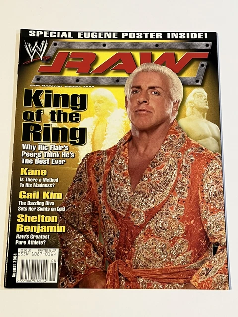 WWE WWF RAW August 2004 Wrestling Magazine Ric Flair & Eugene Poster £8 ...