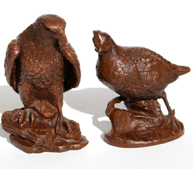 VINTAGE RED MILL Eagle & Pheasant Statues Brown Crushed Pecan Resin ...