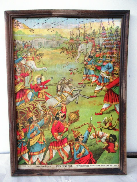 VINTAGE RARE KAURAV Pandav Fight Mahabharat-Ravi Varma Press Tirage ...