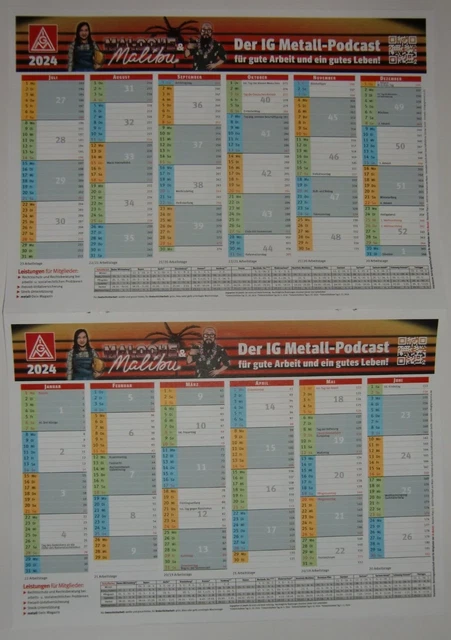 2 X DIN A4 Kalender 2024 Papierkalender Jahresplaner IG Metall EUR 1,95 ...