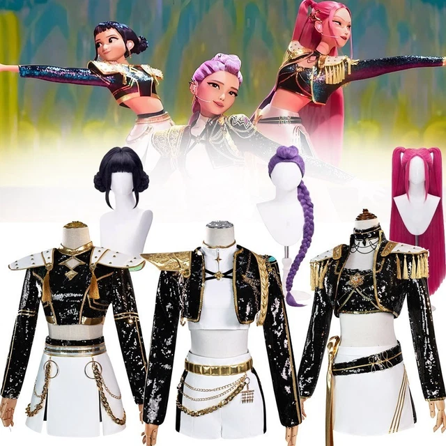 ADULTS K-POP DEMON Hunters Costume Cosplay Wig Mira Rumi Zoey Black Dress Outfit £61.48 ...