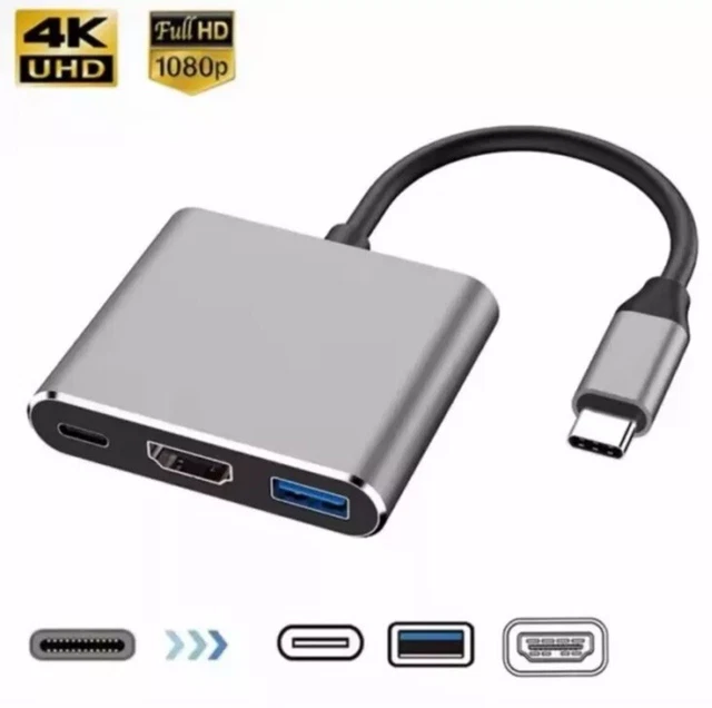 3 IN 1 USB-C HUB Digital AV Multi Port Adapter Splitter USB 3.1 Type-C ...