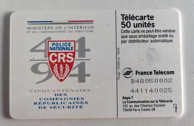 CARTE TÉLÉPHONE TELECARTE 50 - CRS 50 éme Anniversaire 1994 EUR 3,00 - PicClick FR