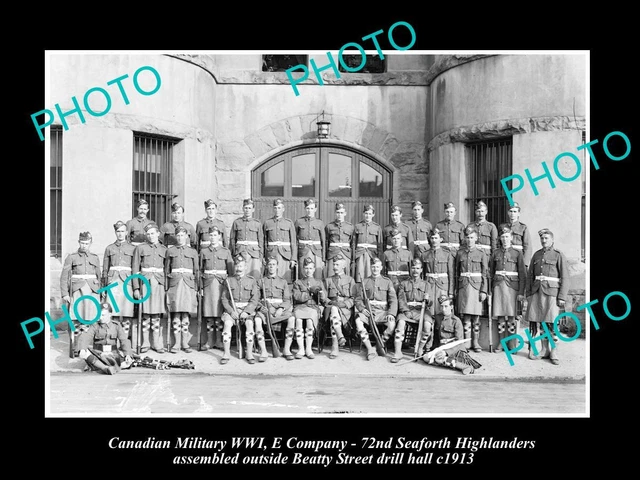 OLD HISTORIC PHOTO OF CANADIAN MILITARY WWI 72nd SEAFORTH HIGHLANDERS ...
