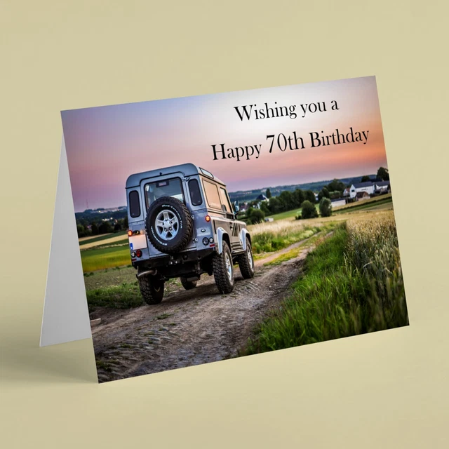 LAND ROVER IN countryside 70th birthday card, can supply other ages £2. ...