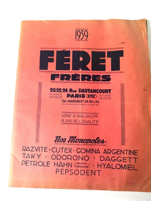 ANCIEN CATALOGUE 1939 "FERET" Frères coiffeur barbier Parfums 80p EUR 7 ...