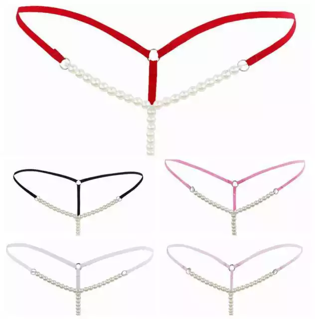 Us Women Sexy Faux Pearls G String Thong Lingerie Micro Bikini Briefs