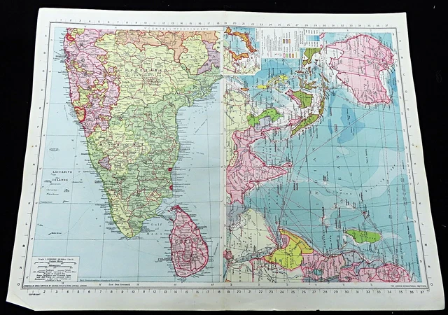 1945 WW2 MAP of Southern India Ceylon Indian Ocean Madras World War 2 ...