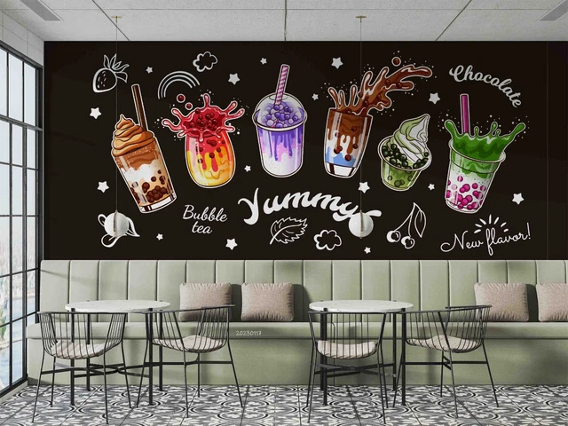 3D BUBBLE TEA Shop Background Wallpaper Wall Murals Removable Wallpaper ...