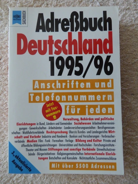 ADRESSBUCH DEUTSCHLAND 1995/96 Heyne Verlag ISBN 3-453-05542-X (Bü) EUR ...