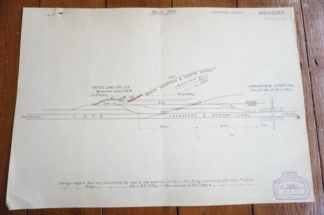 1930 GNR ANCASTER Station Railway Diagram Track Plan Map Great Northern ...