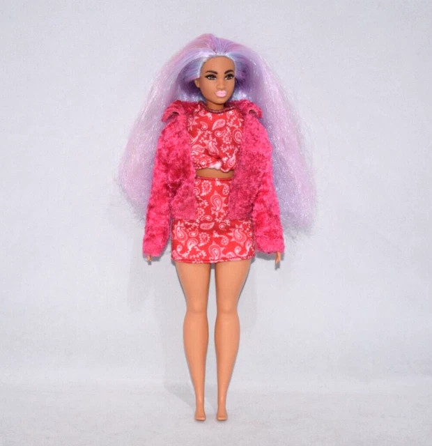 BARBIE FASHIONISTAS CURVY Doll Purple Hair Red Outfit Pink Jacket 2016 ...