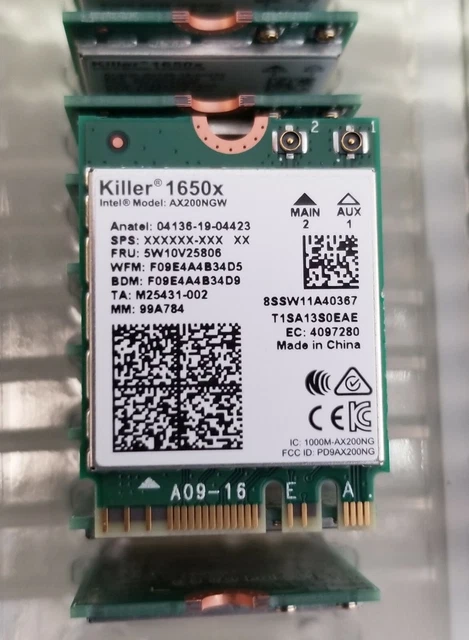 INTEL AX200 KILLER Wi-Fi 6 AX1650x 2230 2x2 AX+BT No vPro Lenovo FRU ...
