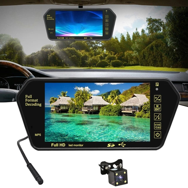 MONITEUR R??TROVISEUR VOITURE NV 7 pouces avec vision nocturne cam??ra arri??re EUR 82,64 ...